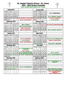 2021-2022 school calendar - St. Joseph Catholic School